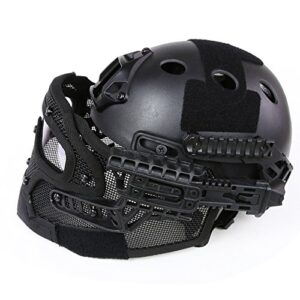 iMeshbean PJ Fast Tactical Helmet Airsoft Full Face Mask with Goggles Molle Mesh Breathable Eye Protection for CS Paintball Shooting Hunting Cycling Outdoor Sport (Black)