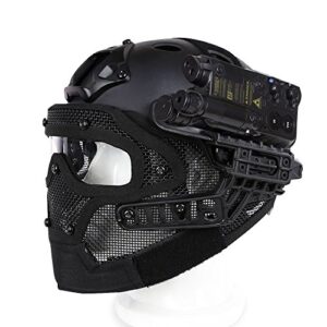 iMeshbean PJ Fast Tactical Helmet Airsoft Full Face Mask with Goggles Molle Mesh Breathable Eye Protection for CS Paintball Shooting Hunting Cycling Outdoor Sport (Black)