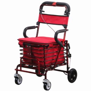 ygcbl multifunction portable hand trucks,trolleyshopping trolley with seat old man shopping cart trolley steel frame high-grade flannel side with brake universal wheel,red