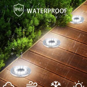 Kooboe Solar Ground Lights, 8 Packs 12 LED Solar Garden Lights Outdoor Waterproof Bright in - Solar Disk Lights for Pathway, Yard, Patio, Walkway, Christmas Decorations(Warm White)