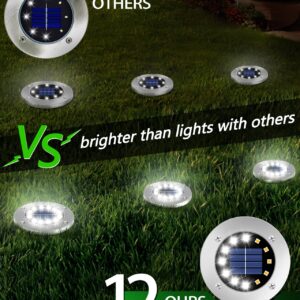 Kooboe Solar Ground Lights, 8 Packs 12 LED Solar Garden Lights Outdoor Waterproof Bright in - Solar Disk Lights for Pathway, Yard, Patio, Walkway, Christmas Decorations(Warm White)