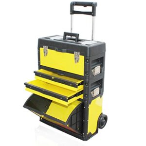 ygcbl multifunction portable hand trucks,trolleytool trolley cart 3-tier combination pull rod organizer multifunction large toolbox load bearing 80kg, 520x320x720mm,black+yellow