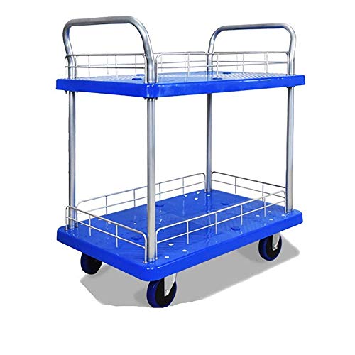 MTYLX Hand Pull Heavy Cart,Double-Layer Trolley Three-Layer Flatbed Double Handrail with Guardrail Large Trolley 4-Wheeled Warehouse Truck Tool Cart Three-Layer Full Silence for Luggage, Travel, Auto