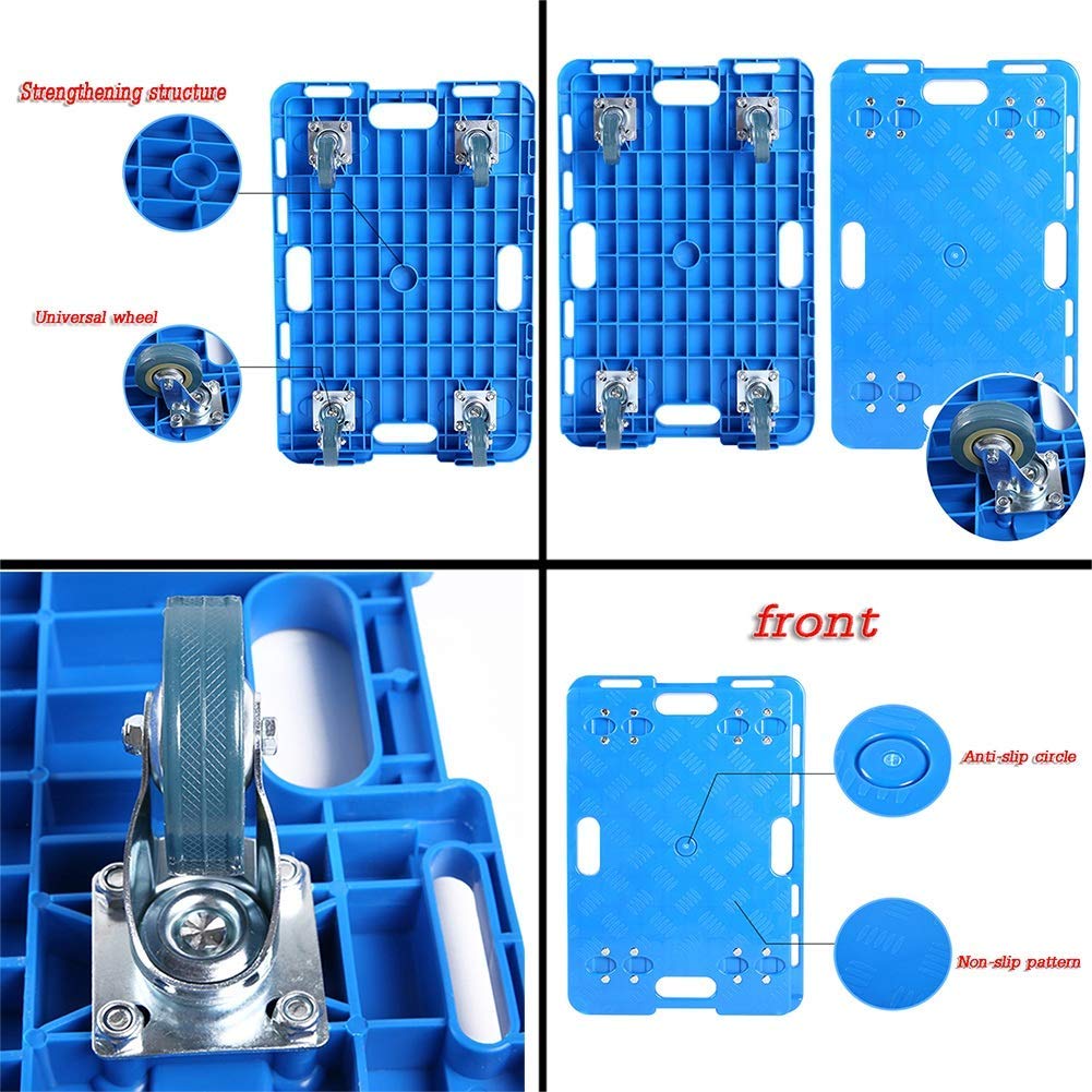 YGCBL Multifunction Portable Hand Trucks,Trolleyplastic Dolly Platform Transport Roller Flatbed Truck Super-Quiet with Brake Universal Wheel Can Be Stitched, 150Kg Capacity,Blue,60X40X12.5Cm