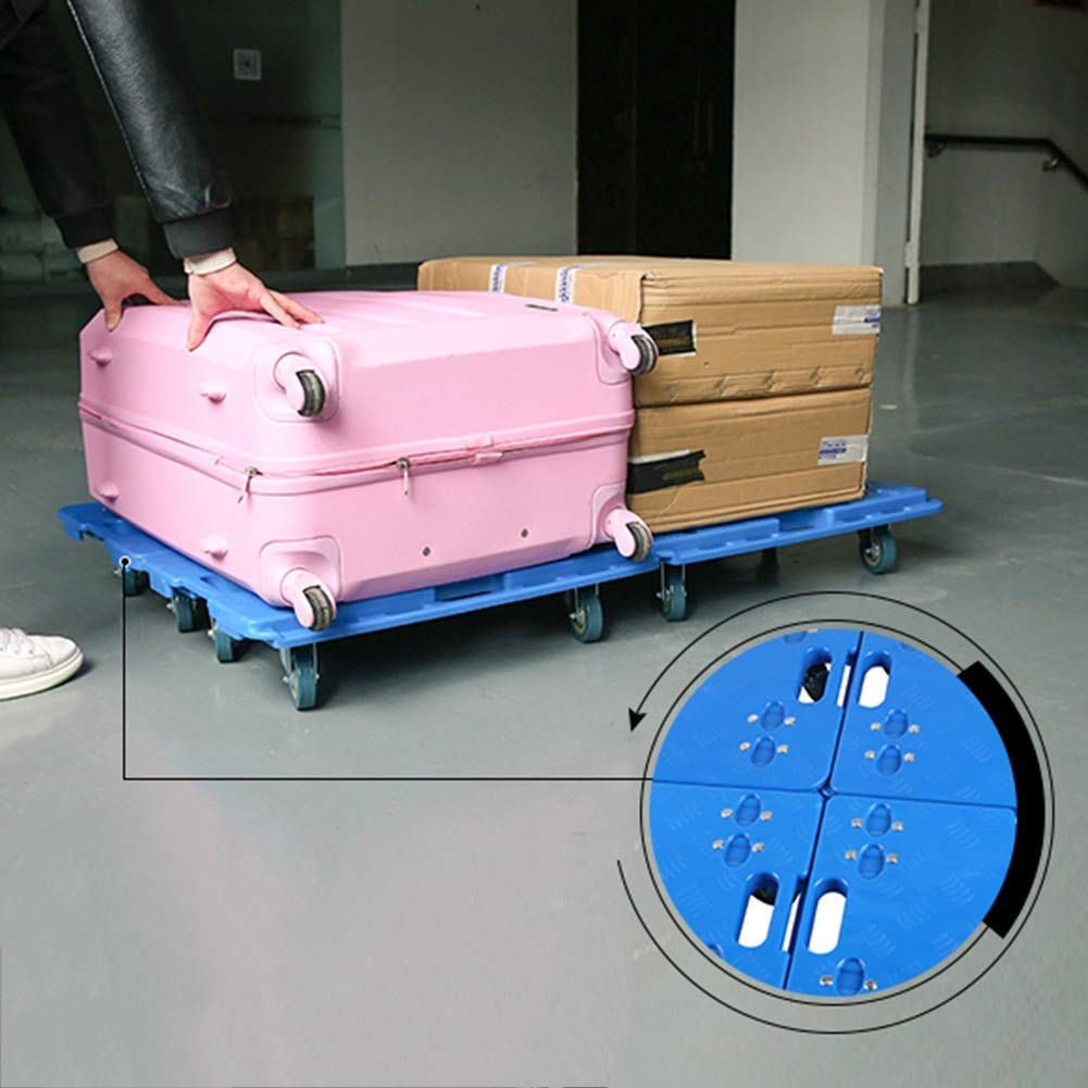 YGCBL Multifunction Portable Hand Trucks,Trolleyplastic Dolly Platform Transport Roller Flatbed Truck Super-Quiet with Brake Universal Wheel Can Be Stitched, 150Kg Capacity,Blue,60X40X12.5Cm