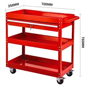 YGCBL Multifunction Portable Hand Trucks,Trolleytool Trolley Cart 3-Tier Service Organizer Multifunction Workshop Utility Vehicle Load Bearing 100Kg, Red 700X350X760Mm,B