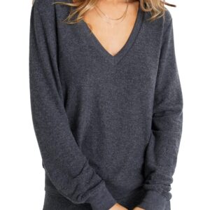 Wildfox Women's Deep V-Neck Baggy Beach Sweatshirt, Clean Black, X-Large