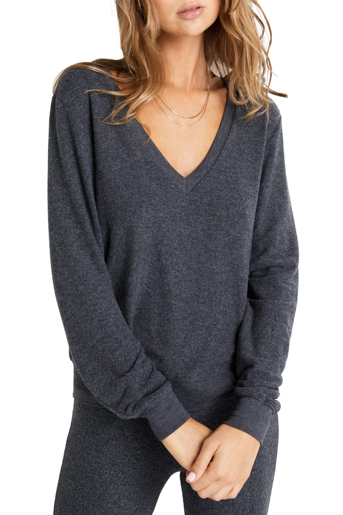 Wildfox Women's Deep V-Neck Baggy Beach Sweatshirt, Clean Black, X-Large