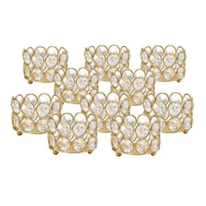 tied ribbons 10 pcs crystal tealight candle holders | metal rim, golden | 2 inch | votive tealights holder | crystal glass candle holder for table centerpiece, wedding, housewarming, anniversary