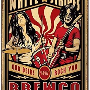 White Stripes Rock Tin Signs Metal Poster Warning Sign Decor for Garage Home Garden Retro Tin Sign Wall Birthday Party Bar Cafe Kitchen