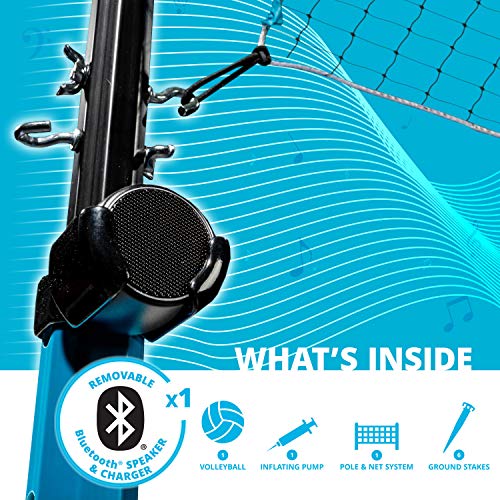 Franklin Sports Beach + Backyard Volleyball Set with Speaker - Bluetooth Volleyball Net + Pole Set - Volleyball, Pump, Bluetooth Speakers + Carry Bag Included