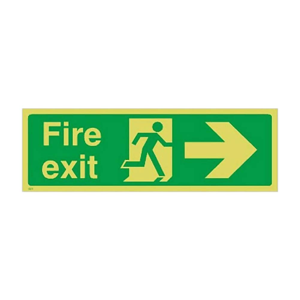 Renococo Fire Exit Sign Stickers,Photoluminescent Fire Safety"Fire Exit" Sign,Decal Adhesive Glow in The Dark with Direction Arrows 14in x 5.5Inch