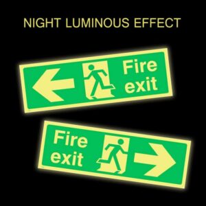 Renococo Fire Exit Sign Stickers,Photoluminescent Fire Safety"Fire Exit" Sign,Decal Adhesive Glow in The Dark with Direction Arrows 14in x 5.5Inch