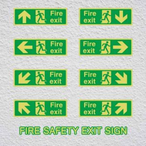 Renococo Fire Exit Sign Stickers,Photoluminescent Fire Safety"Fire Exit" Sign,Decal Adhesive Glow in The Dark with Direction Arrows 14in x 5.5Inch