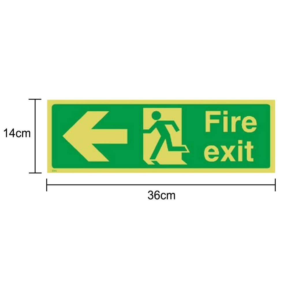 Renococo Fire Exit Sign Stickers,Photoluminescent Fire Safety"Fire Exit" Sign,Decal Adhesive Glow in The Dark with Direction Arrows 14in x 5.5Inch