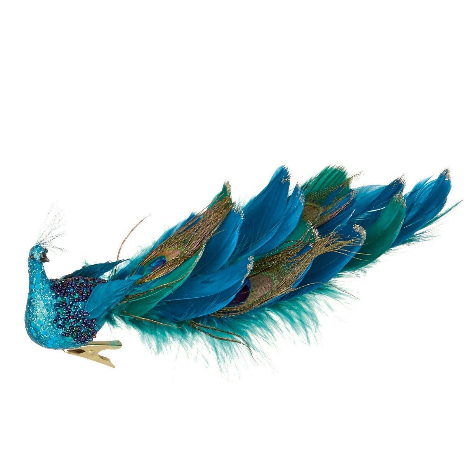 Tutu Home 2021 Peacock Ornaments, 12" Clip-On Tree Ornament, Green and Teal Peacock Decorative for Party and Baby Shower