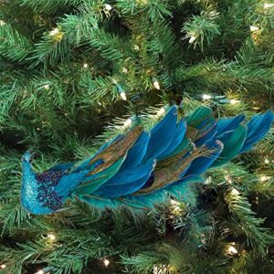 Tutu Home 2021 Peacock Ornaments, 12" Clip-On Tree Ornament, Green and Teal Peacock Decorative for Party and Baby Shower