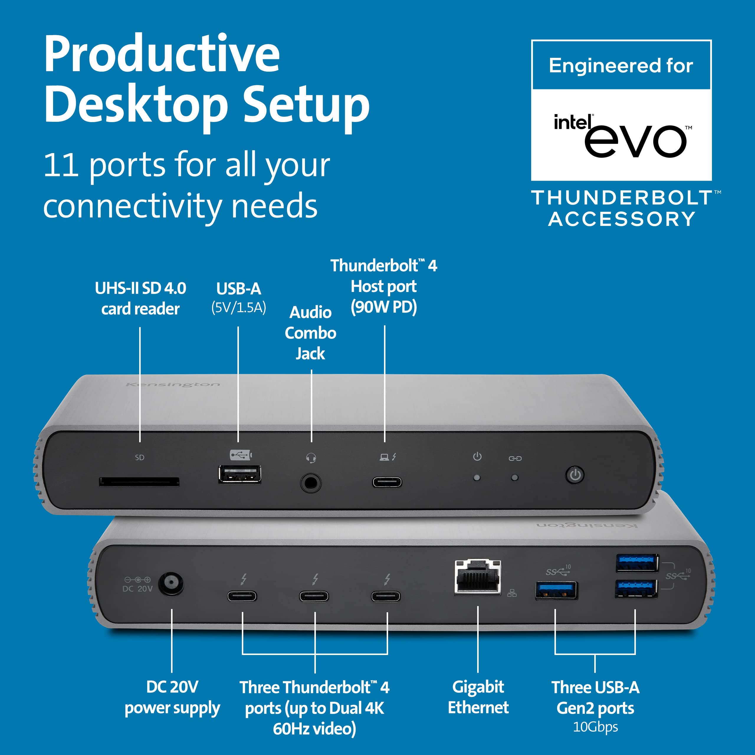 Kensington SD5700T Thunderbolt 4 Docking Station, Dual 4K, 90W PD - Window and Mac OS (K35175NA)