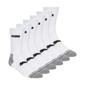 puma mens 6 pack crew running socks, white/black, 13-15 us