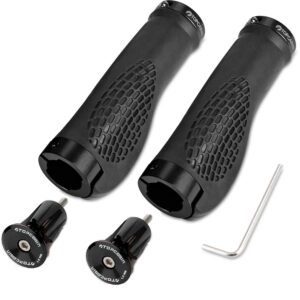 topcabin bike grips,ergonomic design bicycle grips widen holding rubber bike handlebar grips with aluminum lockgrips for bike mountain road mtb ((aluminum lock plug+grips) black 1 pair)