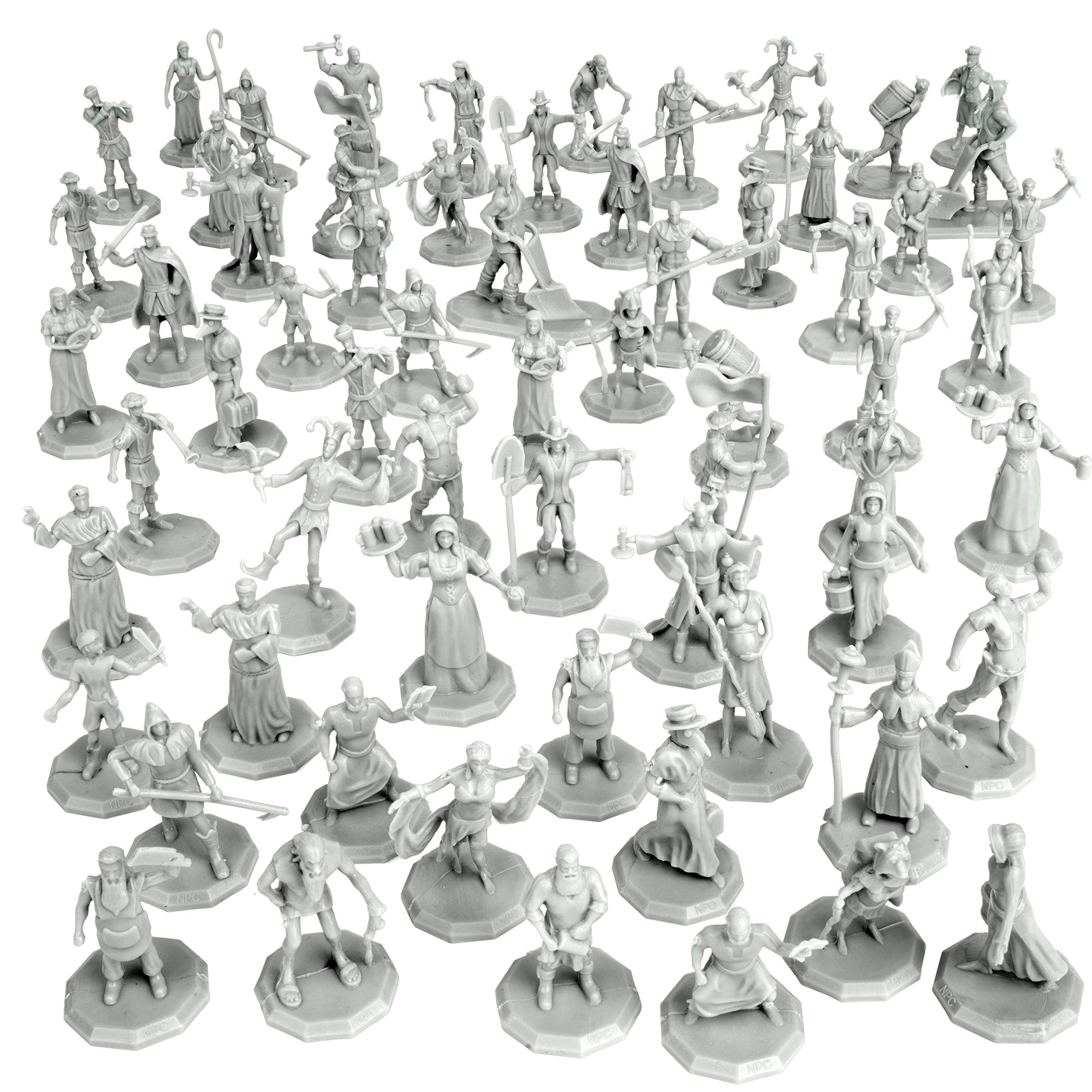 Townsfolk Mini Fantasy Figures Set- 64 Non Player Character NPC Miniatures - 1" Hex Nobility, Merchants, and More - Compatible with DND Dungeons Dragons, Pathfinder, RPG Tabletop-Games