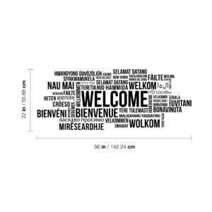 Vinyl Wall Art Decal - Welcome Collage - 22" x 56" - Modern Cute Inspirational Fun Optimistic Quote Sticker for Office Lobby Studio Business Entry Way Door Windows Coffee Shop Decor (Black)