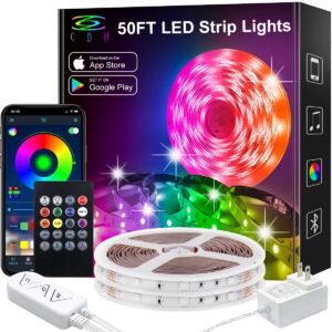 led strip lights,50ft color changing led strip lights music sync,bluetooth app controlled,5050 rgb led rope lights 16million color,sensitive built-in mic,led lights for bedroom kitchen tv party