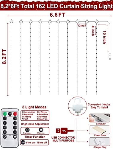 300 Led Curtain String Lights, 10x10 Ft Remote Control Curtain Lights USB Plug in Waterproof Window Wall Hanging Curtain Fairy Light for Bedroom Wedding Party Decor Home Indoor Outdoor Decorations