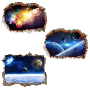 3 pcs universe window wall stickers 3d planet wall decals galaxy outer space star wall murals wall art decorative sticker for kids home living room bedroom nursery removable party decor decorations