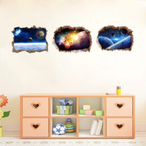 3 Pcs Universe Window Wall Stickers 3D Planet Wall Decals Galaxy Outer Space Star Wall Murals Wall Art Decorative Sticker for Kids Home Living Room Bedroom Nursery Removable Party Decor Decorations