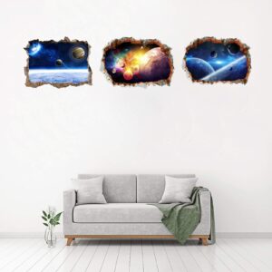 3 Pcs Universe Window Wall Stickers 3D Planet Wall Decals Galaxy Outer Space Star Wall Murals Wall Art Decorative Sticker for Kids Home Living Room Bedroom Nursery Removable Party Decor Decorations