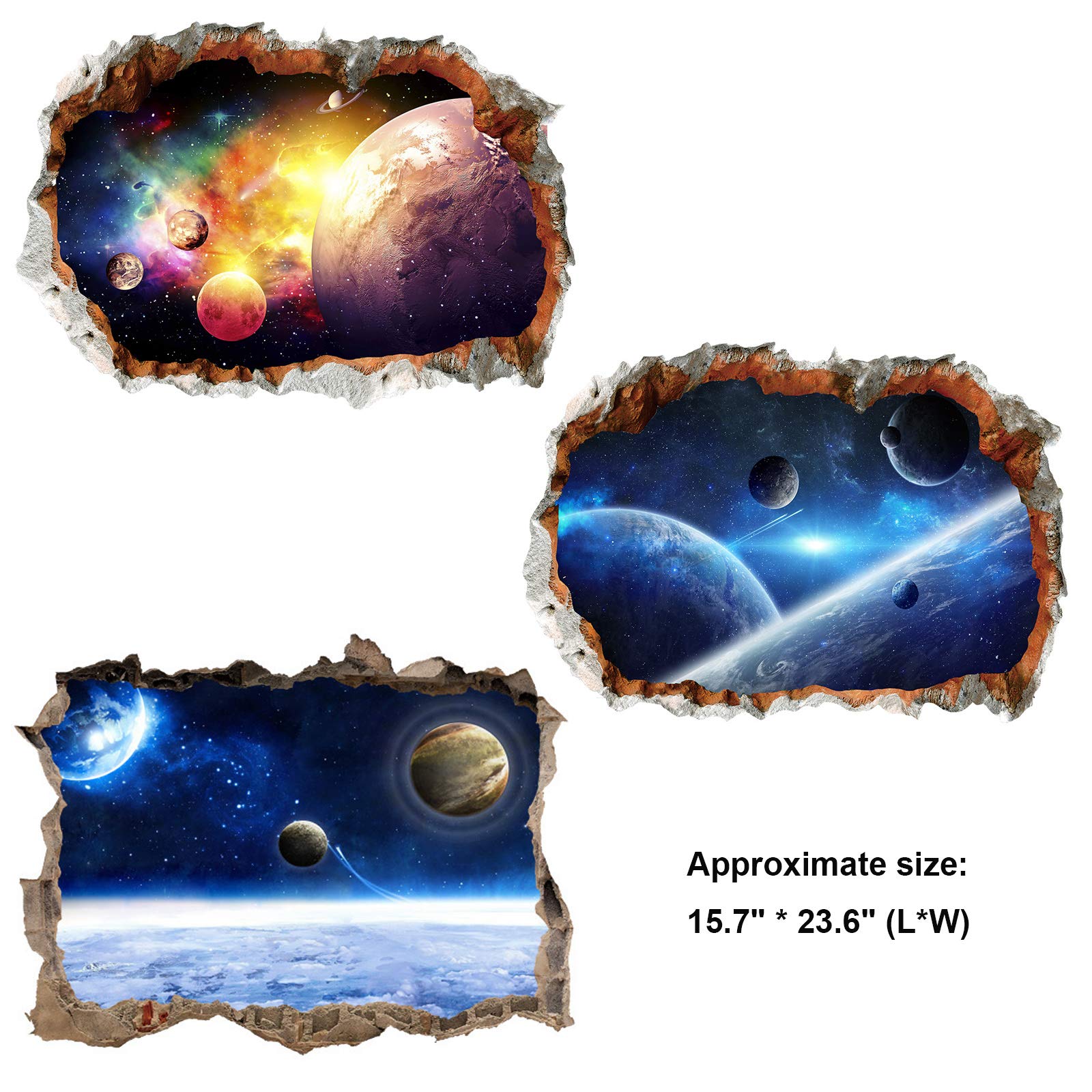 3 Pcs Universe Window Wall Stickers 3D Planet Wall Decals Galaxy Outer Space Star Wall Murals Wall Art Decorative Sticker for Kids Home Living Room Bedroom Nursery Removable Party Decor Decorations