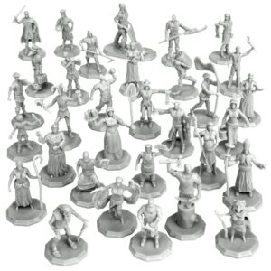 townsfolk mini fantasy figures non player characters npc - 32 unique miniatures- nobility, merchants, peasants, entertainers and more- compatible w dnd dungeons dragons, pathfinder, rpg tabletop games