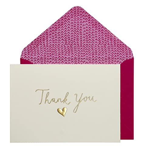 Portico Designs Blank Notecard Set Gold Foil Boxed Notecards Stationary Set, 10-Count, Heart