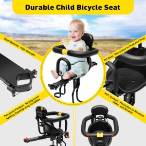 Gdrasuya10 Portable Bicycle Front Mounted Baby Seat Lightweight Child Bicycle Safety Seat Padded Saddle Kids Saddle Carrier Seat Cushion with Foot Pedal