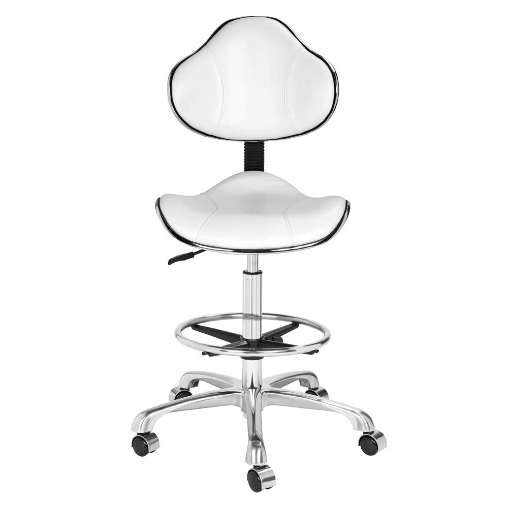 Kaleurrier Ergonomic Drafting Chair with Back Support,Multi-Functional Height Adjustable Swivel Rolling Stool,Multi-Purpose Home Office Desk Chair(Black) (White)