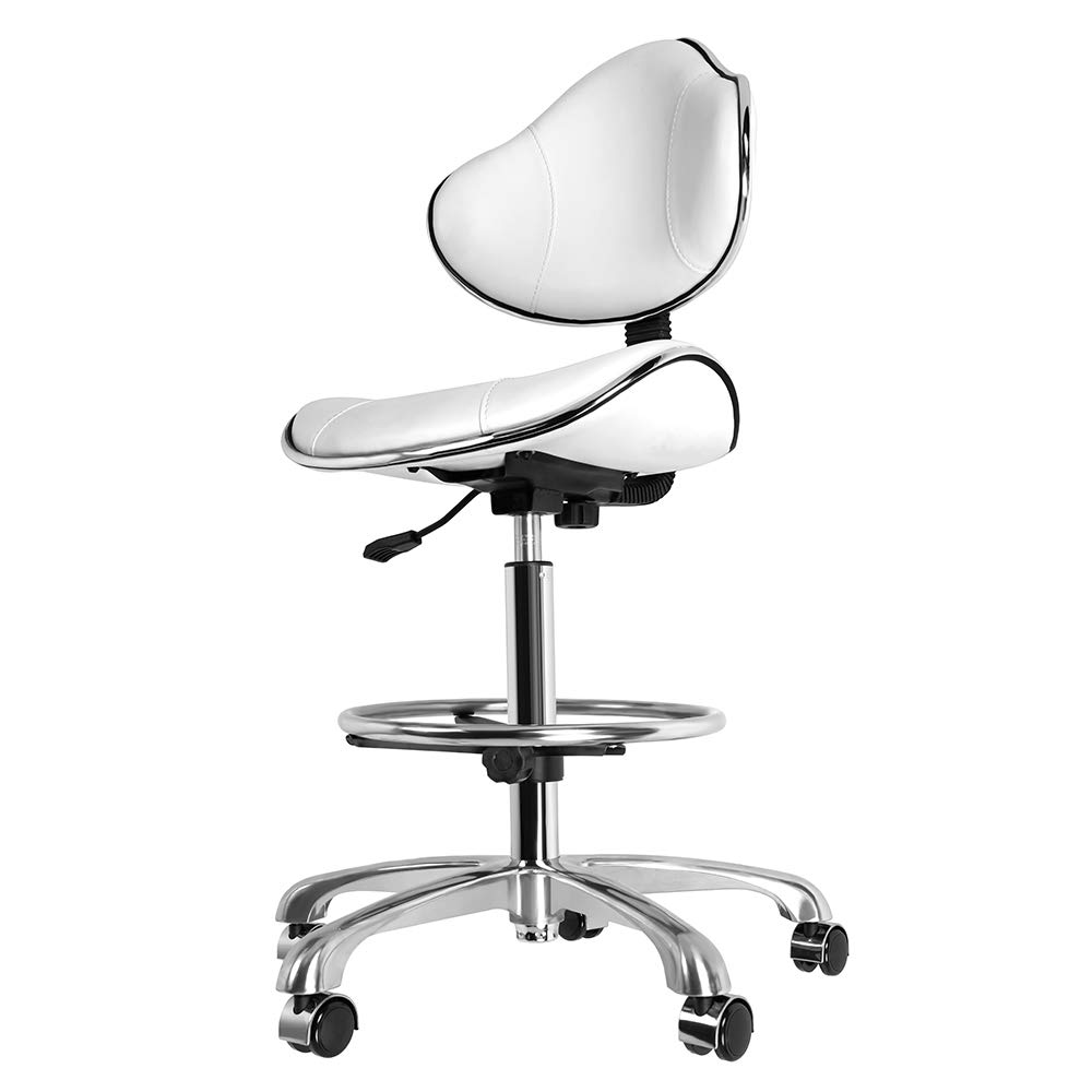 Kaleurrier Ergonomic Drafting Chair with Back Support,Multi-Functional Height Adjustable Swivel Rolling Stool,Multi-Purpose Home Office Desk Chair(Black) (White)