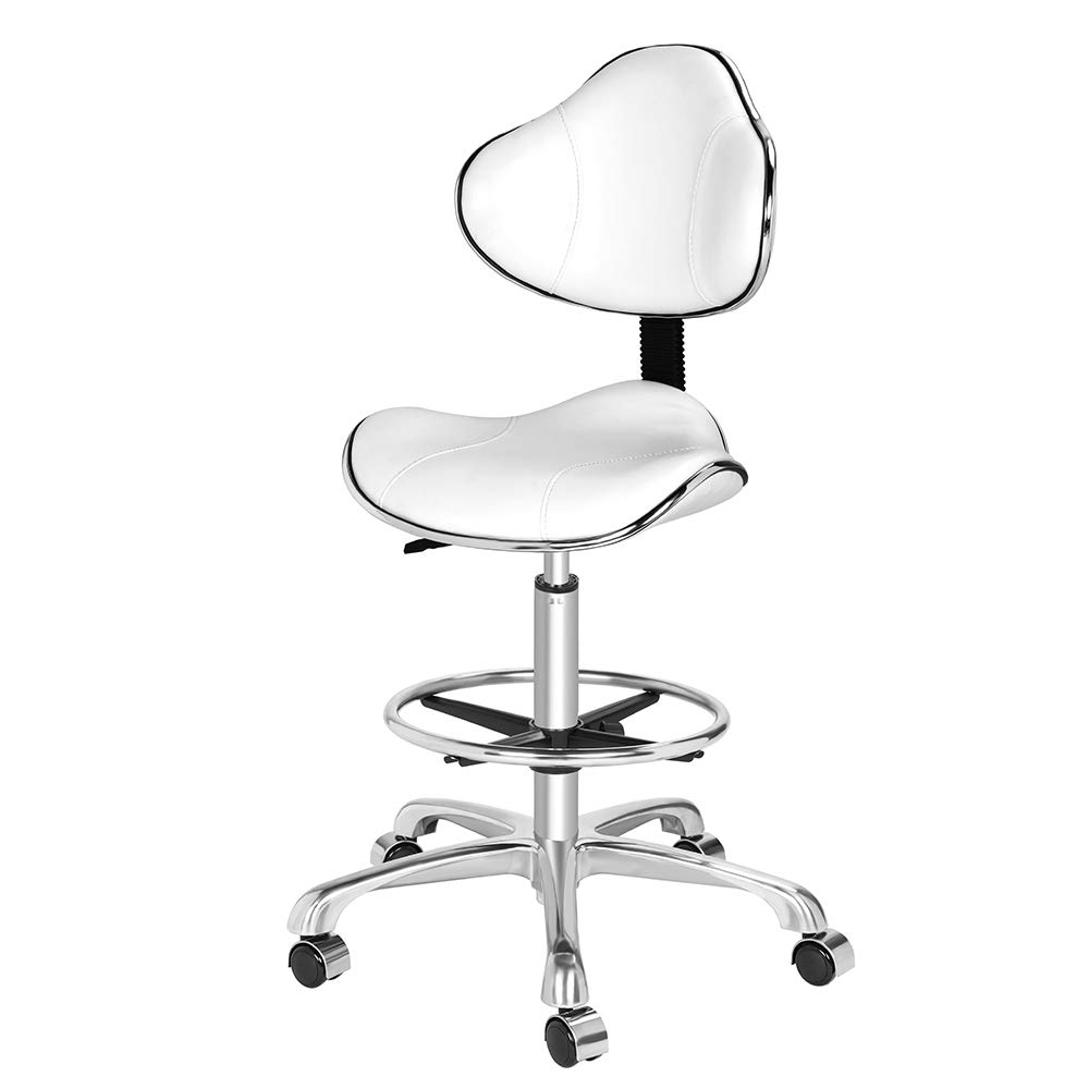 Kaleurrier Ergonomic Drafting Chair with Back Support,Multi-Functional Height Adjustable Swivel Rolling Stool,Multi-Purpose Home Office Desk Chair(Black) (White)