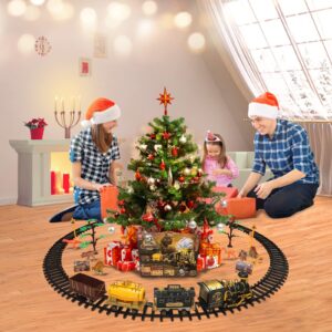 Train Set for Christmas Tree, Updated Large Remote Control Electric Train Toy for Boys Girls w/Smokes, Lights & Sound, Railway Kits w/Steam Locomotive Engine, for 2 3 4 5 6 7 8+ Year Old Kids