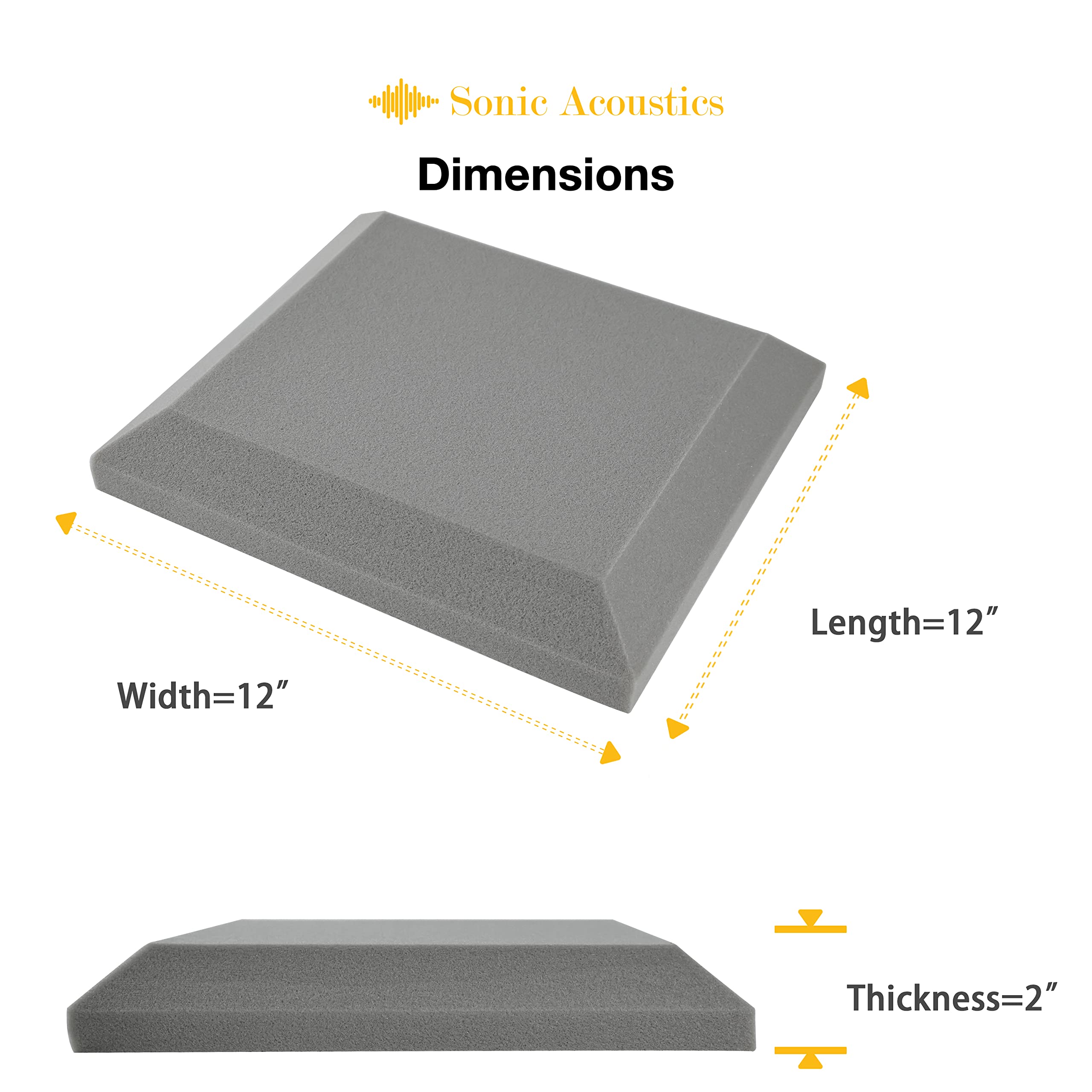 Fstop Labs Acoustic Foam Panels, 12 Pack Grey 2" X 12" X 12" Mushroom Studio Wedge Tiles, Sound Panels Sound Proof Foam Panels Sound Proofing Padding For Wall