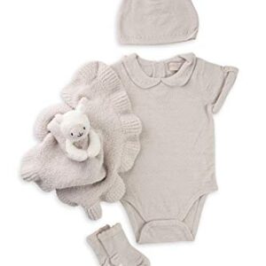 Barefoot Dreams CozyChic Ultra Lite Eyelet Baby Bundle-4 Pcs, Sand Dune, 3-6m