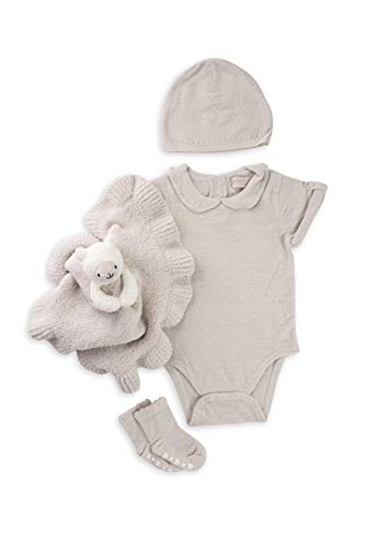 Barefoot Dreams CozyChic Ultra Lite Eyelet Baby Bundle-4 Pcs, Sand Dune, 3-6m