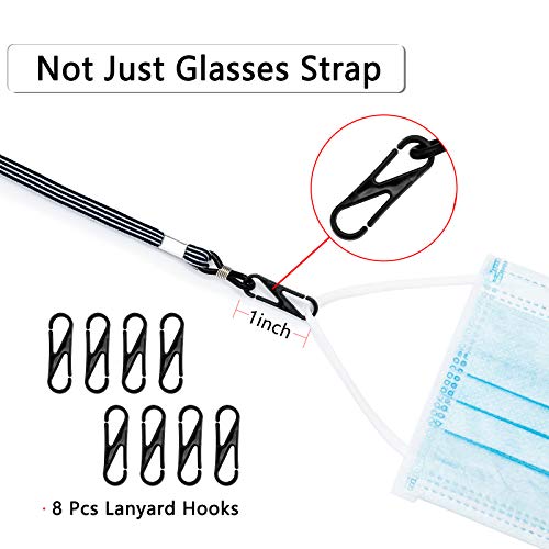 Premium Eyeglasses Strap, Ftojos 4 PCS Eye Glasses String Holder Chains for Men and Women, Adjustable Sunglasses Strap Neck Retainer, Elastic Eyeglass Cord with 8 Lanyard Clips Hooks