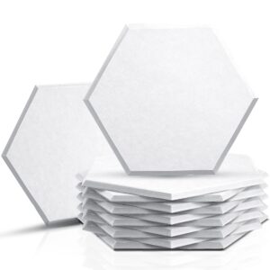 sonic acoustics 12 pack hexagon acoustic panels, 14" x 12" x 0.4" high density sound absorbing panels sound proof insulation beveled edge studio treatment tiles (white)