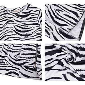 Anna-Kaci Women's Zebra Print Long Sleeve Pullover Tunic Top Fall Crewneck Sweatshirts, Zebra Print, Large