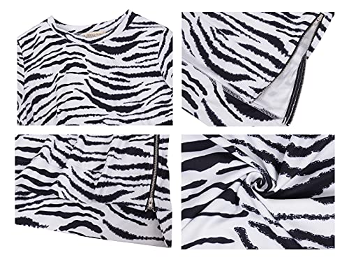 Anna-Kaci Women's Zebra Print Long Sleeve Pullover Tunic Top Fall Crewneck Sweatshirts, Zebra Print, Large