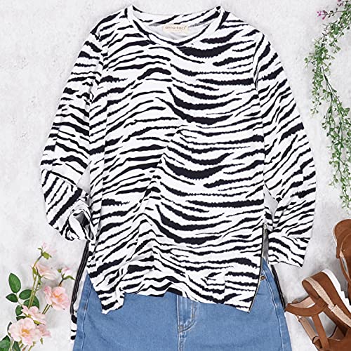 Anna-Kaci Women's Zebra Print Long Sleeve Pullover Tunic Top Fall Crewneck Sweatshirts, Zebra Print, Large