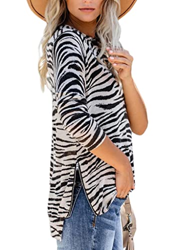 Anna-Kaci Women's Zebra Print Long Sleeve Pullover Tunic Top Fall Crewneck Sweatshirts, Zebra Print, Large