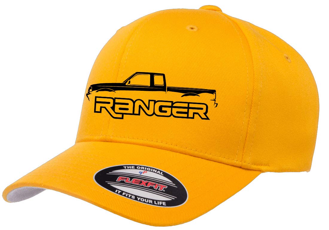 1993-97 Ford Ranger Extended Cab Pickup Truck Classic Outline Design Flexfit 6277 Athletic Baseball Fitted Hat Cap Gold L/XL