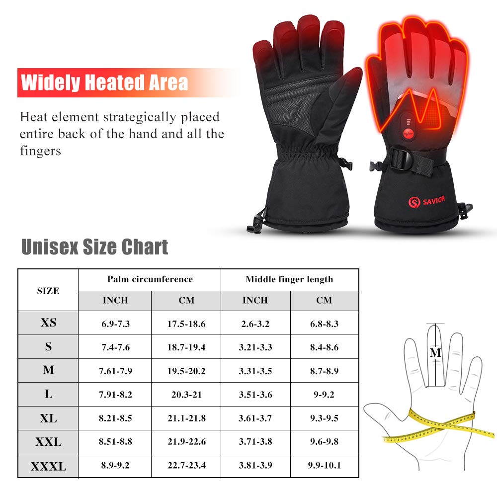 SAVIOR HEAT Rechargeable Heated Gloves Battery Electric Ski Gloves with 3 Heating Levels Touchscreen Waterproof Gloves for Men & Women